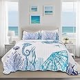 Amazon.com: EVENHUG Coastal Quilt Set King Size Reversible Summer Ocean Beach Themed Bedding ...