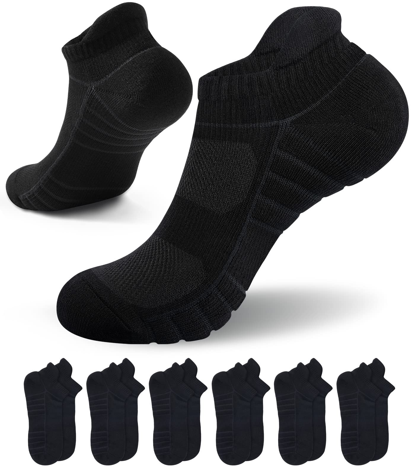 Tmani 6 Pairs Men Socks Cushioned Ankle Durable Cotton Socks Thick Low ...