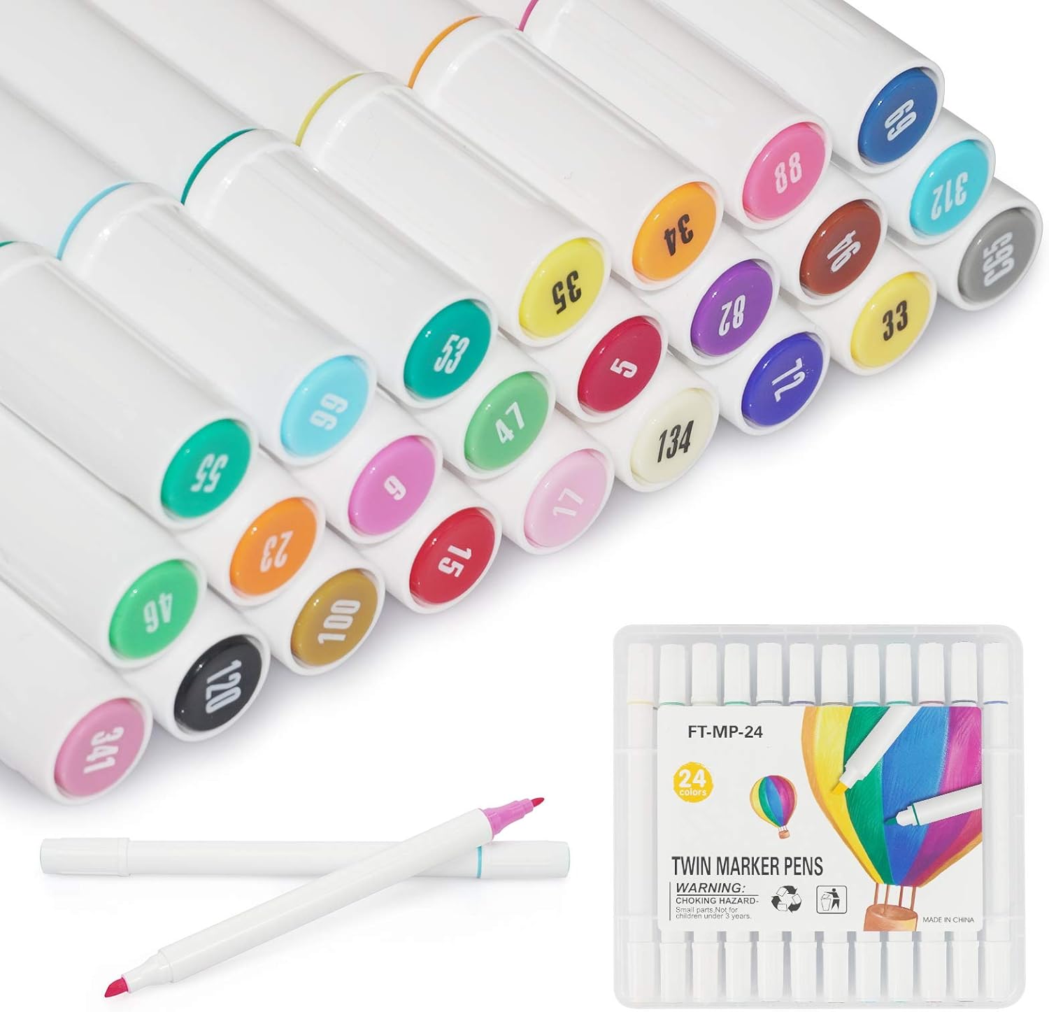 Gurkkst 24 Pack Colour Dual Tip Twin Permanent Marker Pens Watercolour ...