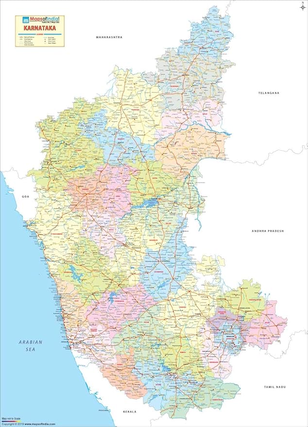 Mapsofindia Karnataka Map - 2019 Edition (36" W X 50”H): Amazon.in ...