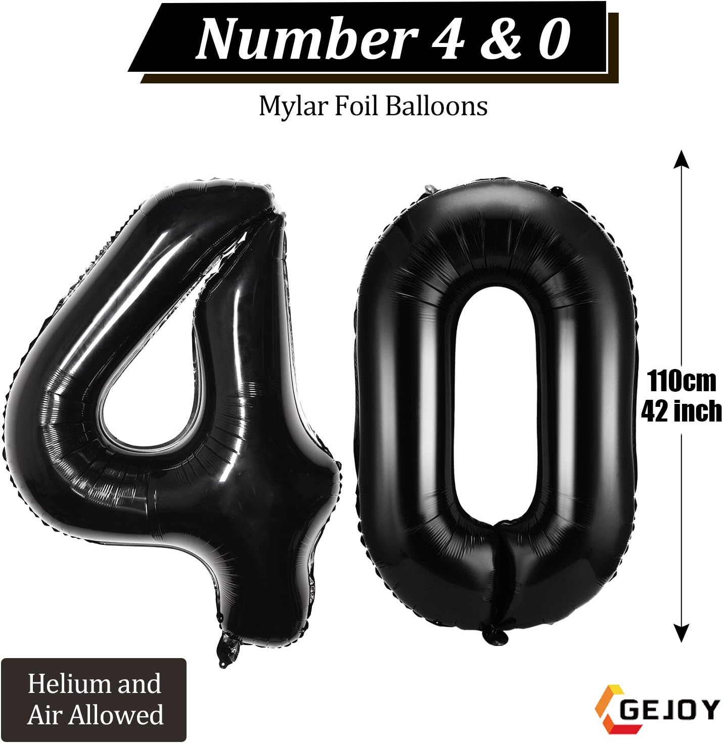 42 Inch 40 Number Balloons Jumbo 40 Foil Balloons Giant Black 40 Number ...