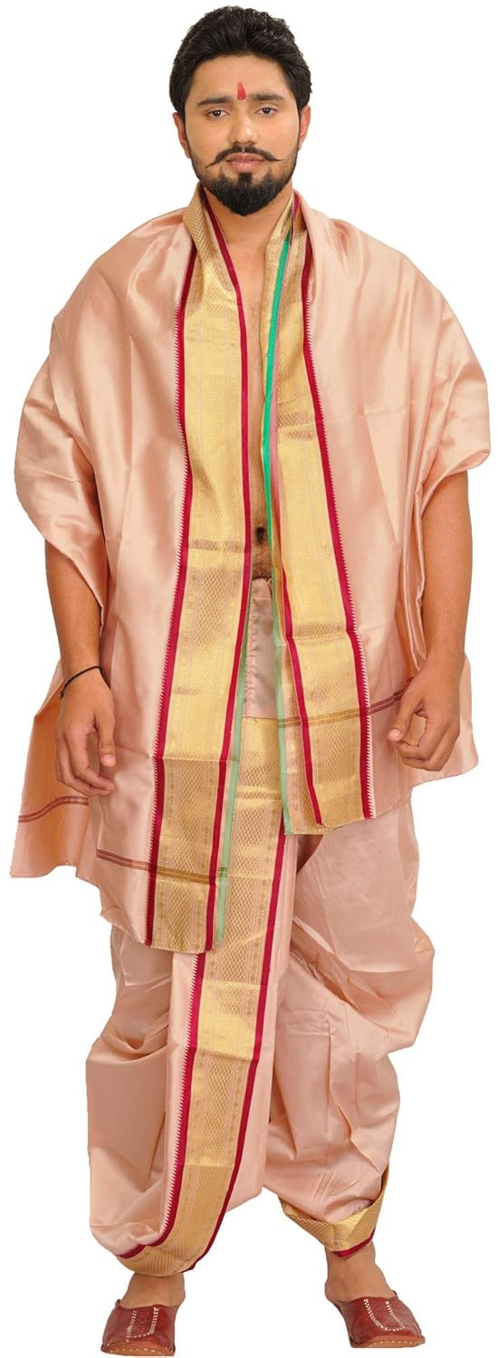 Exotic India Men's Silk Dhoti (Spd53--Rose-Cloud_Multicoloured_Fs, Rose ...