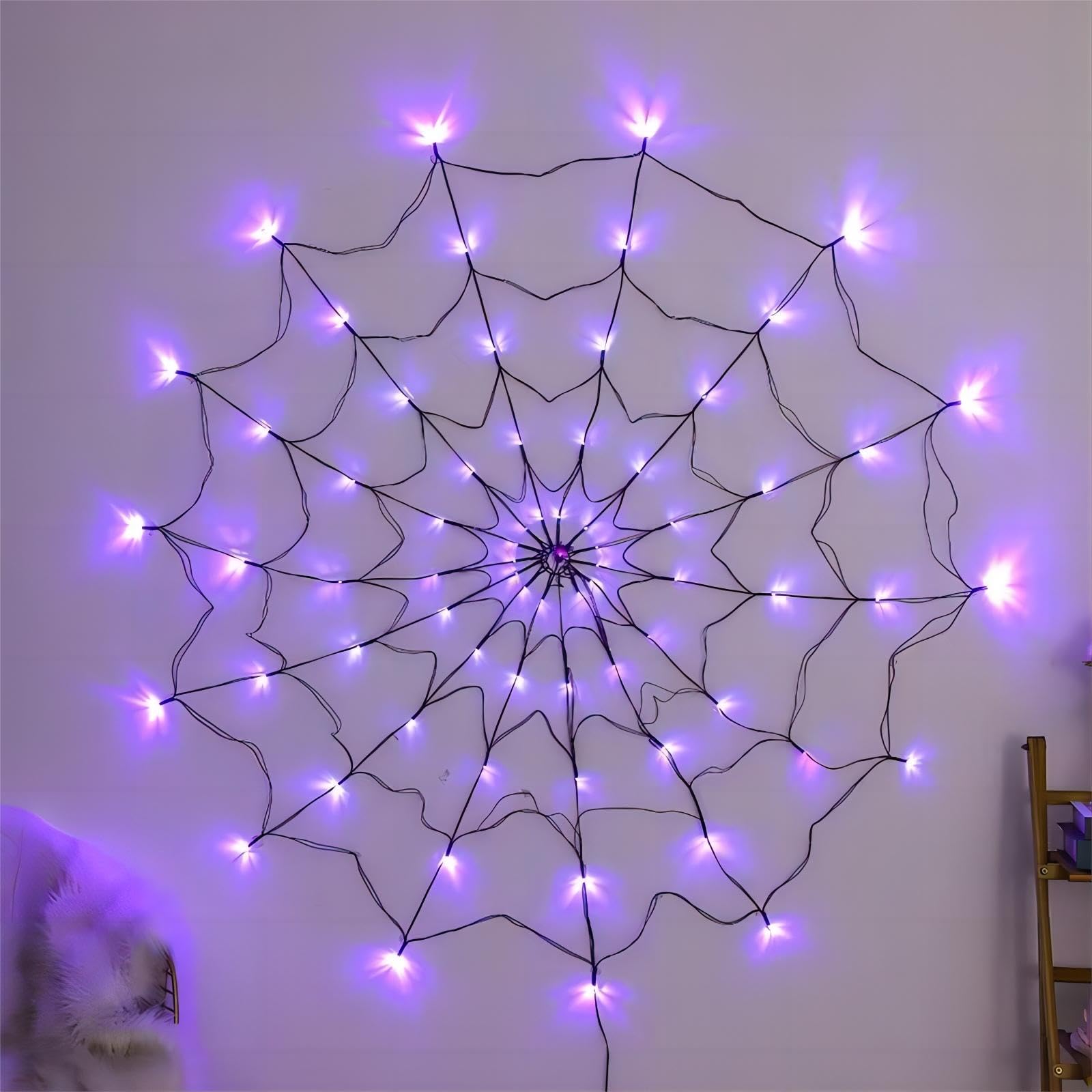 Glowing Spider Web,4ft 80 LED Lights Glowing Spider Web Halloween ...