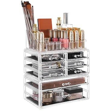 SONGMICS Acrylic Makeup Organiser, Makeup Box, 3 Pieces Set, Cosmetic ...