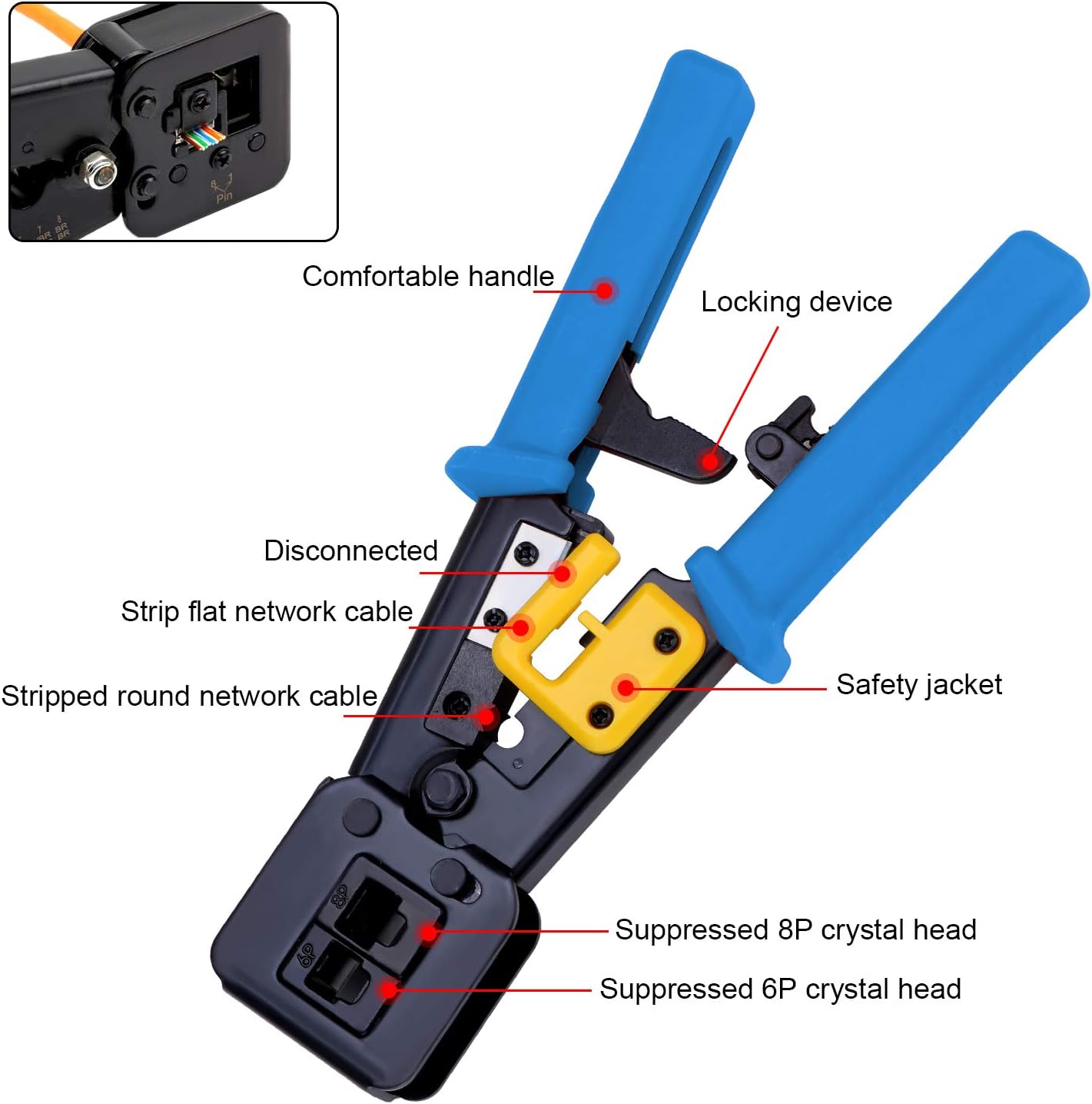 HSEAMALL RJ45 Crimping Tool Kit for RJ11/RJ12/CAT5/CAT6/Cat5e, Computer ...