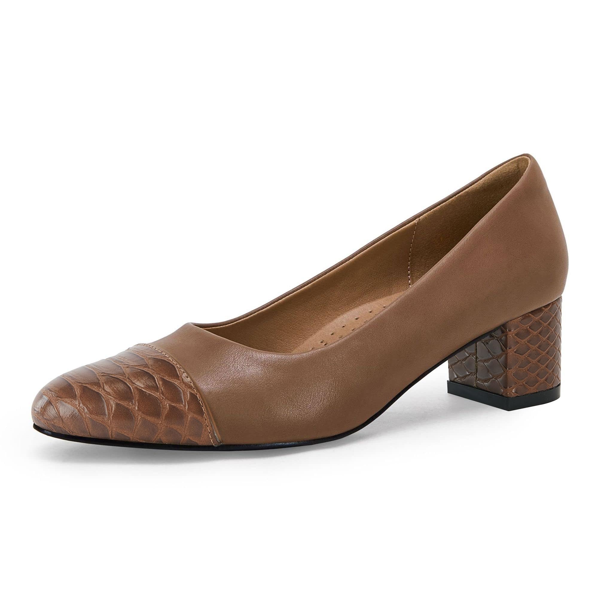 Women's Closed Toe Pumps Snakeskin Slip on Block Low Chunky Heel ...