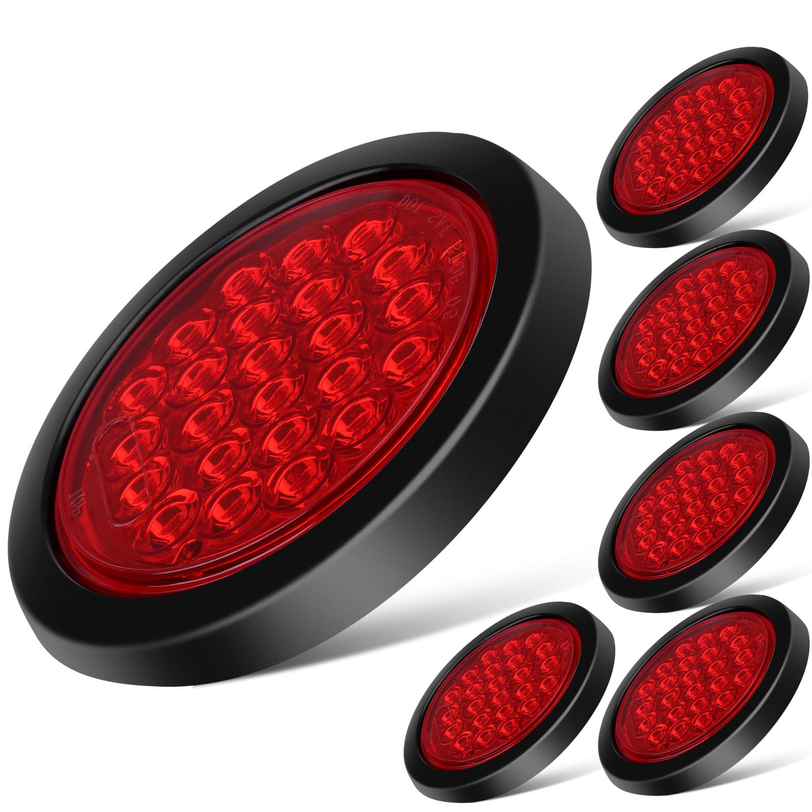 LBRST 6x 4 Inch Round LED Trailer Tail Lights Red 24 LED Waterproof 4 ...