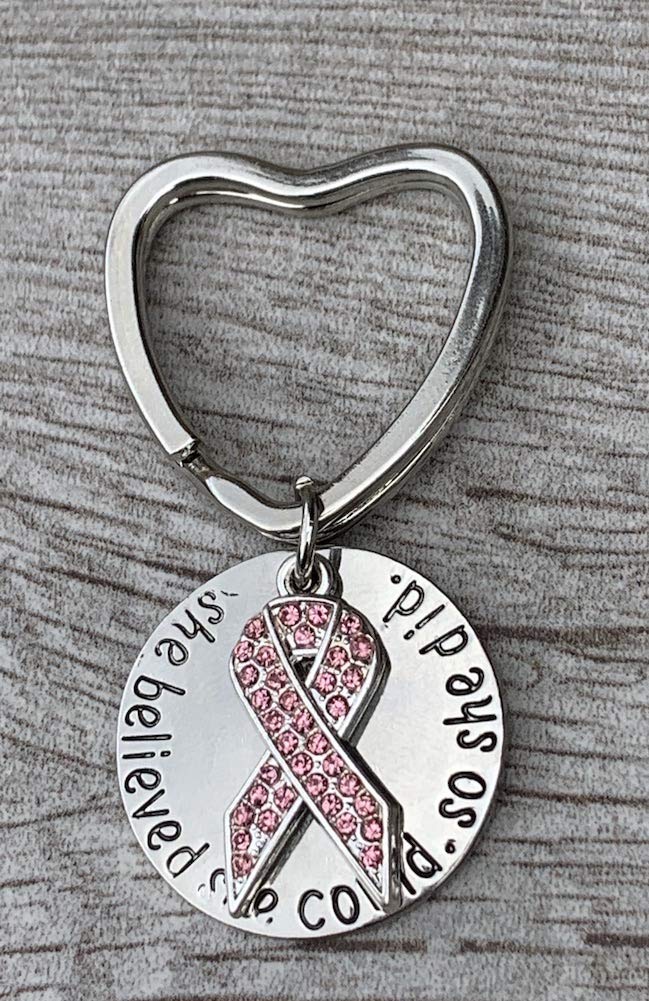 Amazon.com: Inspirational Breast Cancer Pink Rhinestone Ribbon Keychain ...