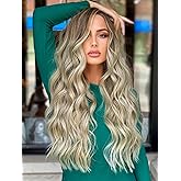 Amazon.com : NAYOO Long Ombre Bluish Green Wavy Wig for Women 26 Inch Middle Part Curly Wavy Wig ...