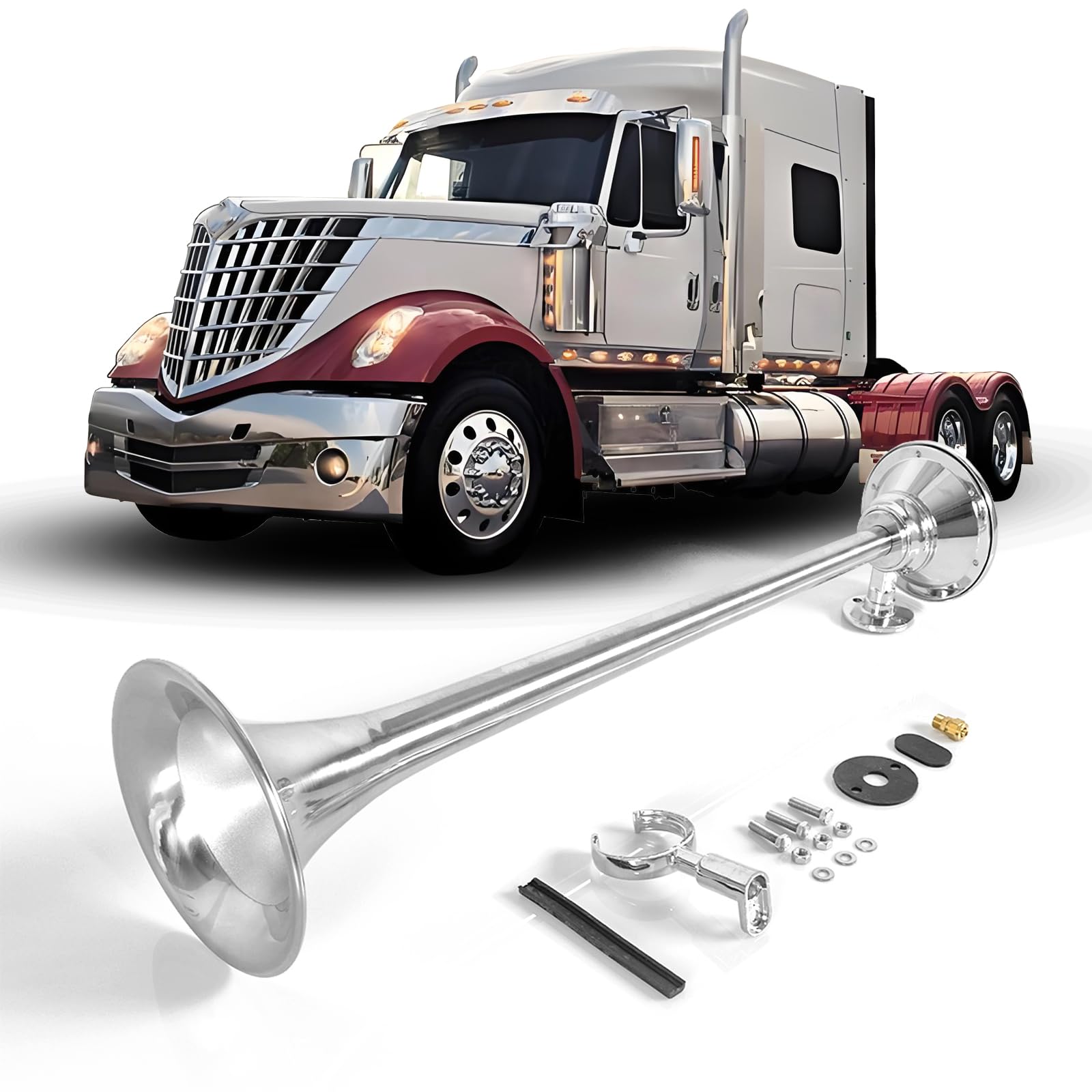 YUANJUFITT 22.8 inch Chrome Train Horn for Truck Loud Single Air Horns ...