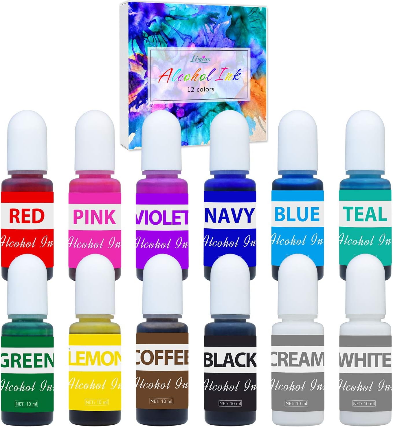 Alcohol Ink Set - 12 Couleurs x 10ml Encres Alcool pour Peinture ...