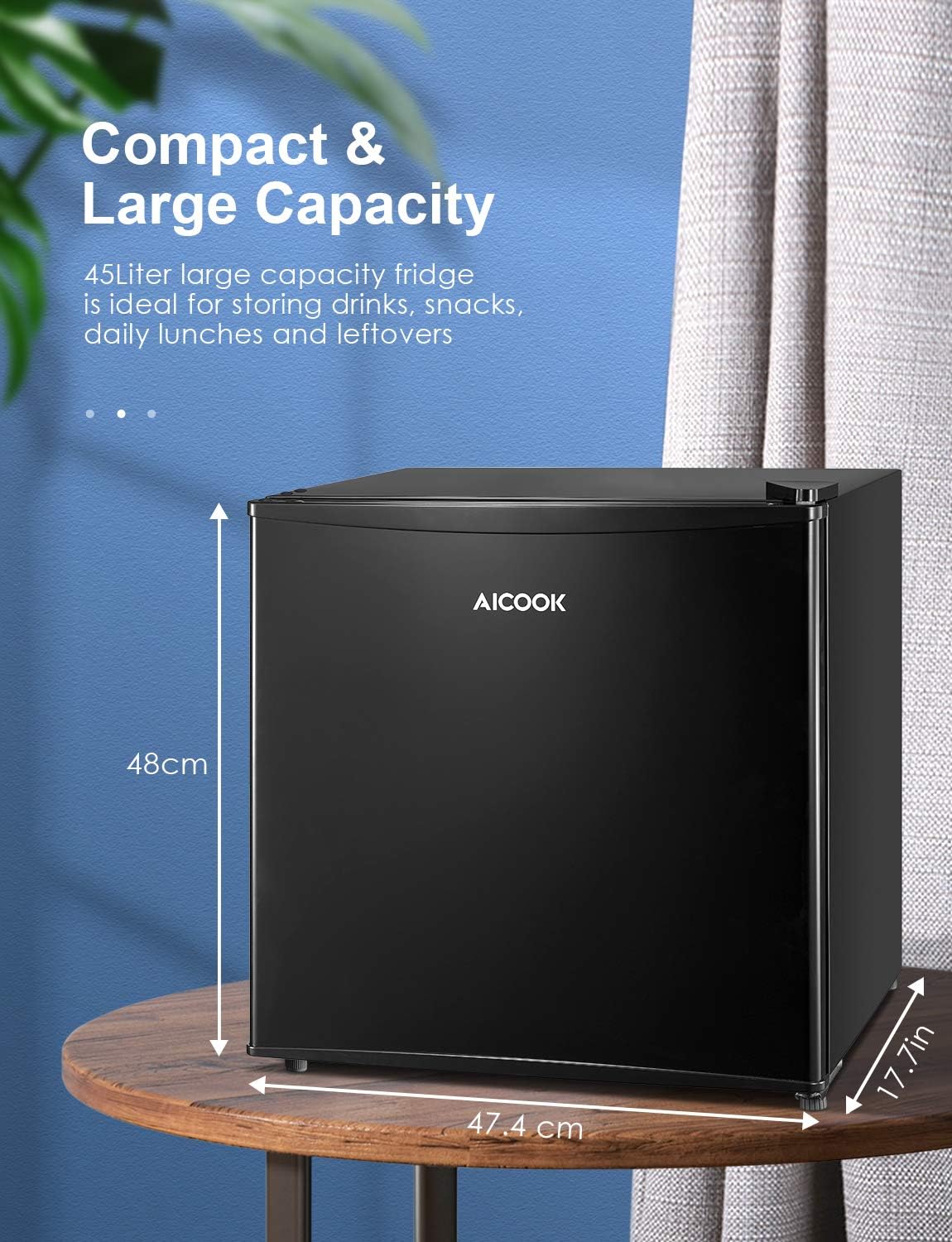 AICOOK Mini Fridge, 45L Table Top Freezer Mini Fridge for Bedrooms ...