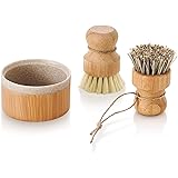 Amazon.com: SUBEKYU Bubble Up Bamboo Dish Brush Set with Soap Holder ...