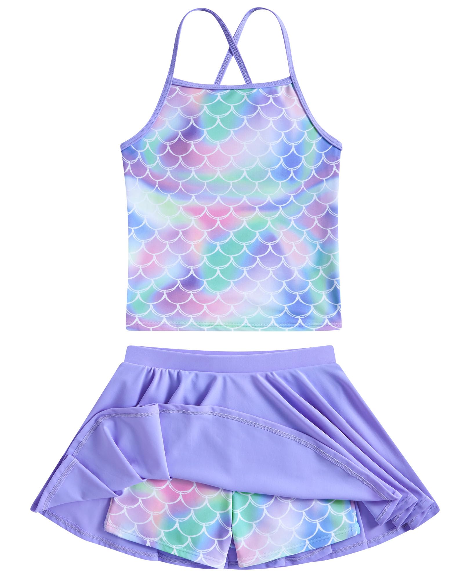 Girls Mermaid Swimsuit Tankini Bathing Suits Adjustable Strap Criss ...