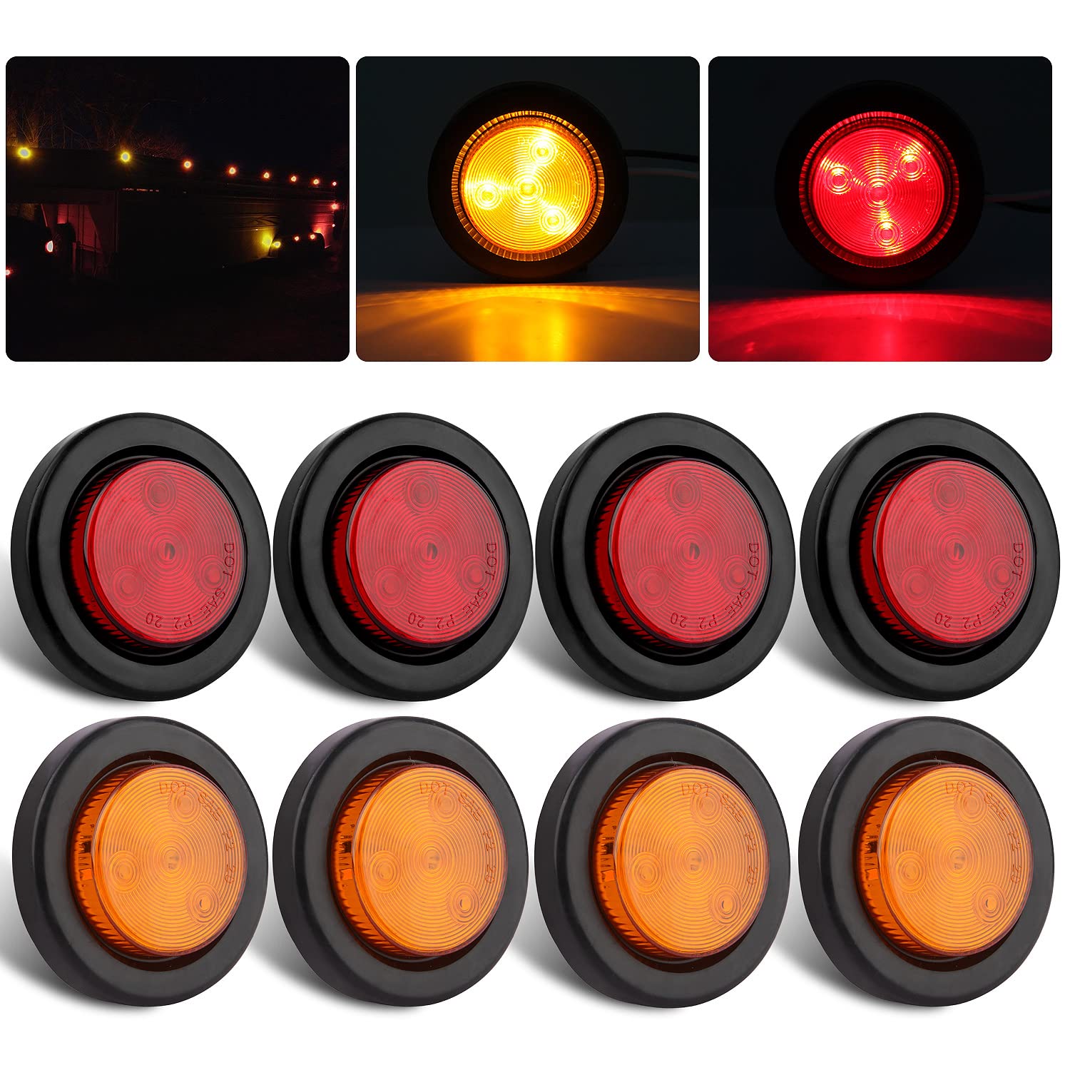 Mua 8Pcs 2 Inch Round Led Trailer Marker Lights, 4 Amber + 4 Red 2 Inch ...