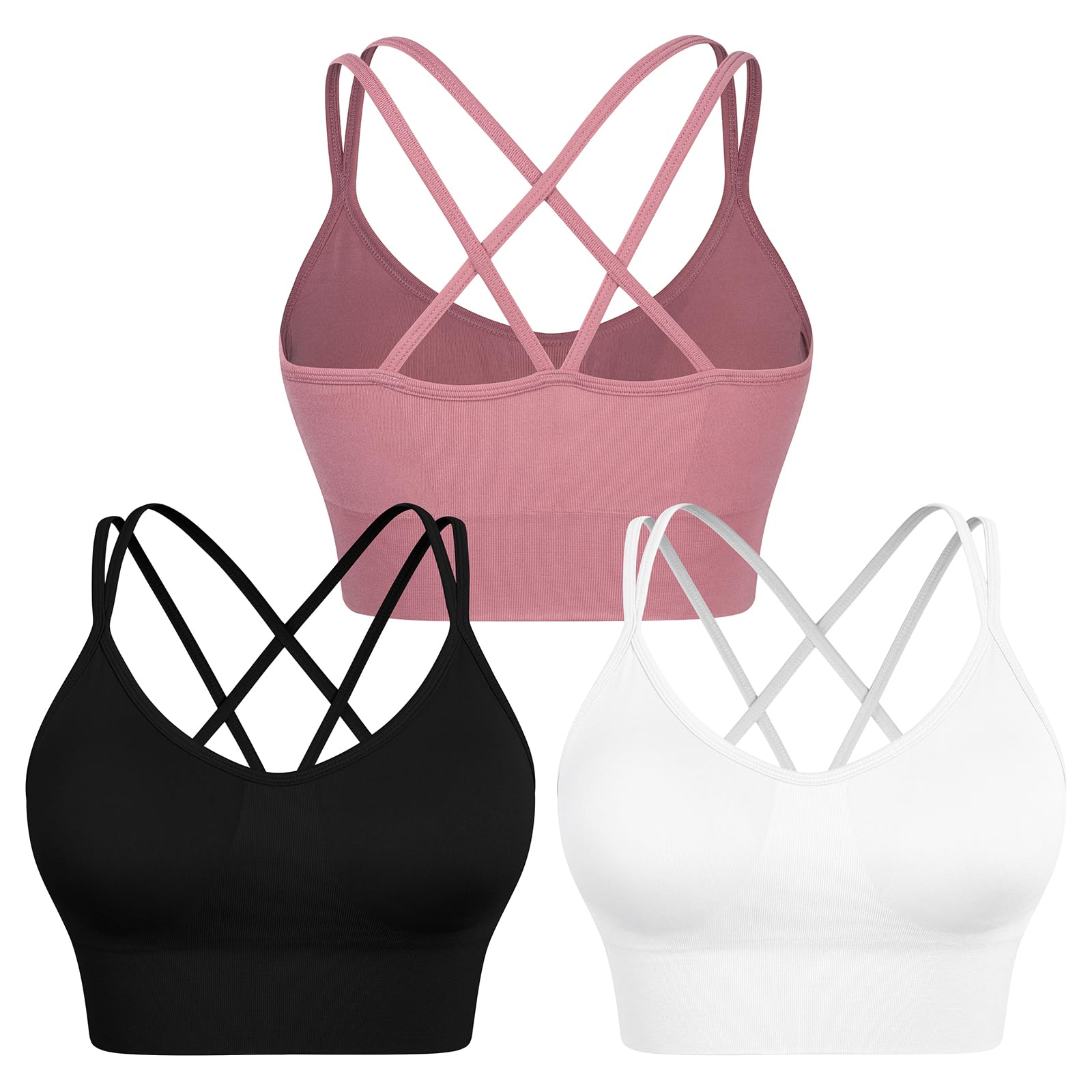 WANAYOU 3 Pack Strappy Sports Bra for Women Sexy Crisscross Back Yoga ...