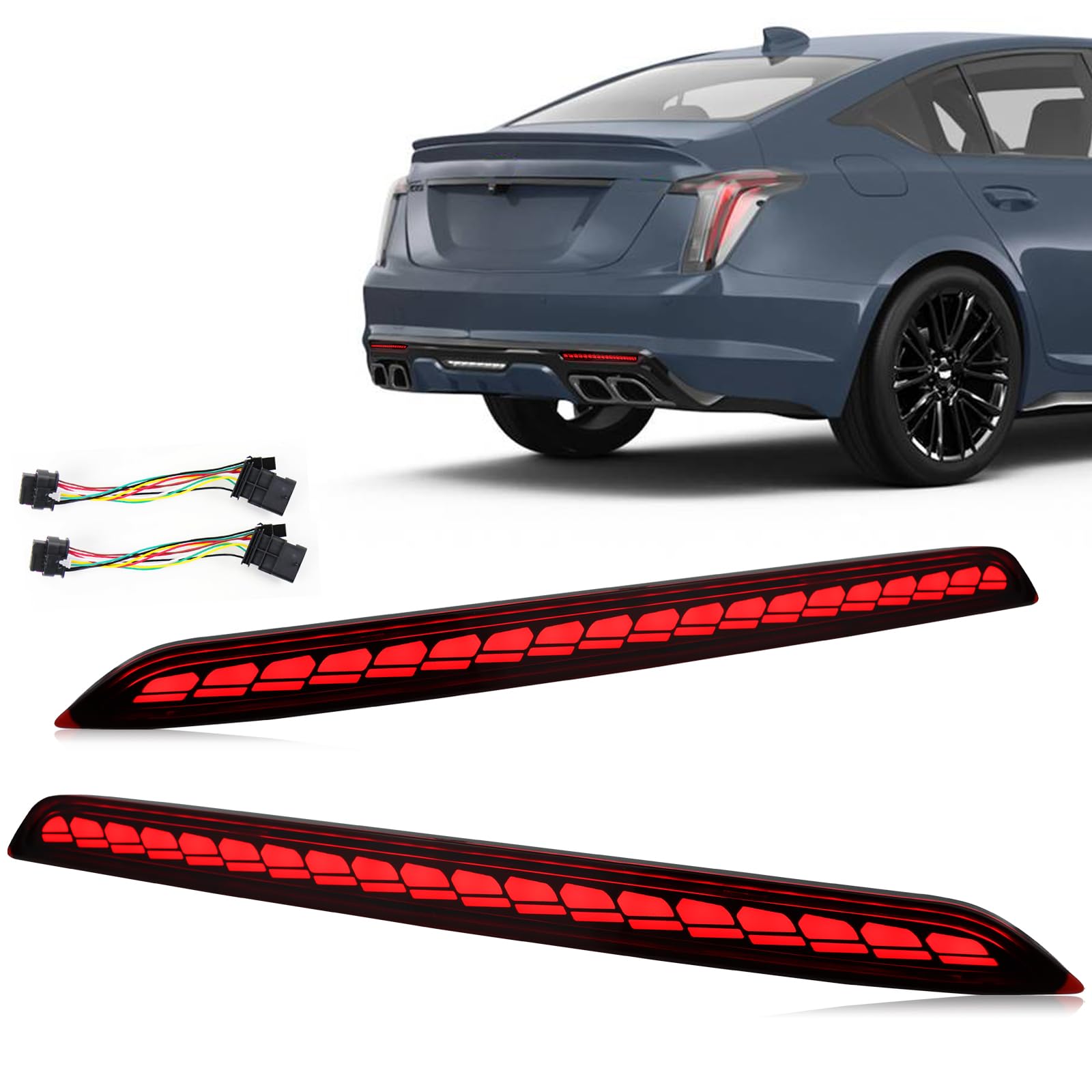 GEEGEETOP Red Lens LED Rear Reflector Bumper Fog DRL Tail Brake Light Assembly Compatible With ...