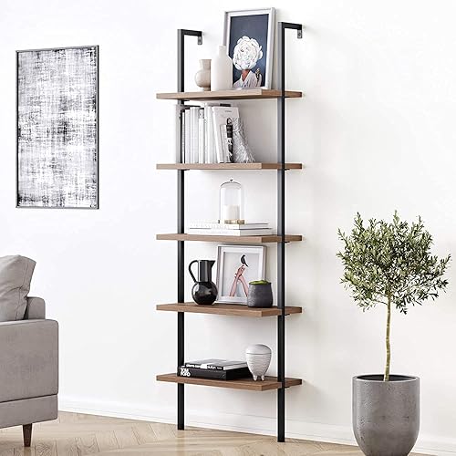 Nathan James Theo 5-Shelf Oak Wood Modern Bookcase, Open Wall Mount ...