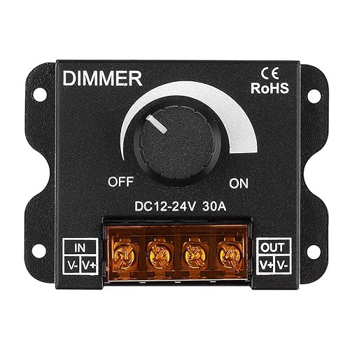 SUPERNIGHT LED Light Strip Dimmer, DC12V-24V 30A PWM Dimming Controller ...