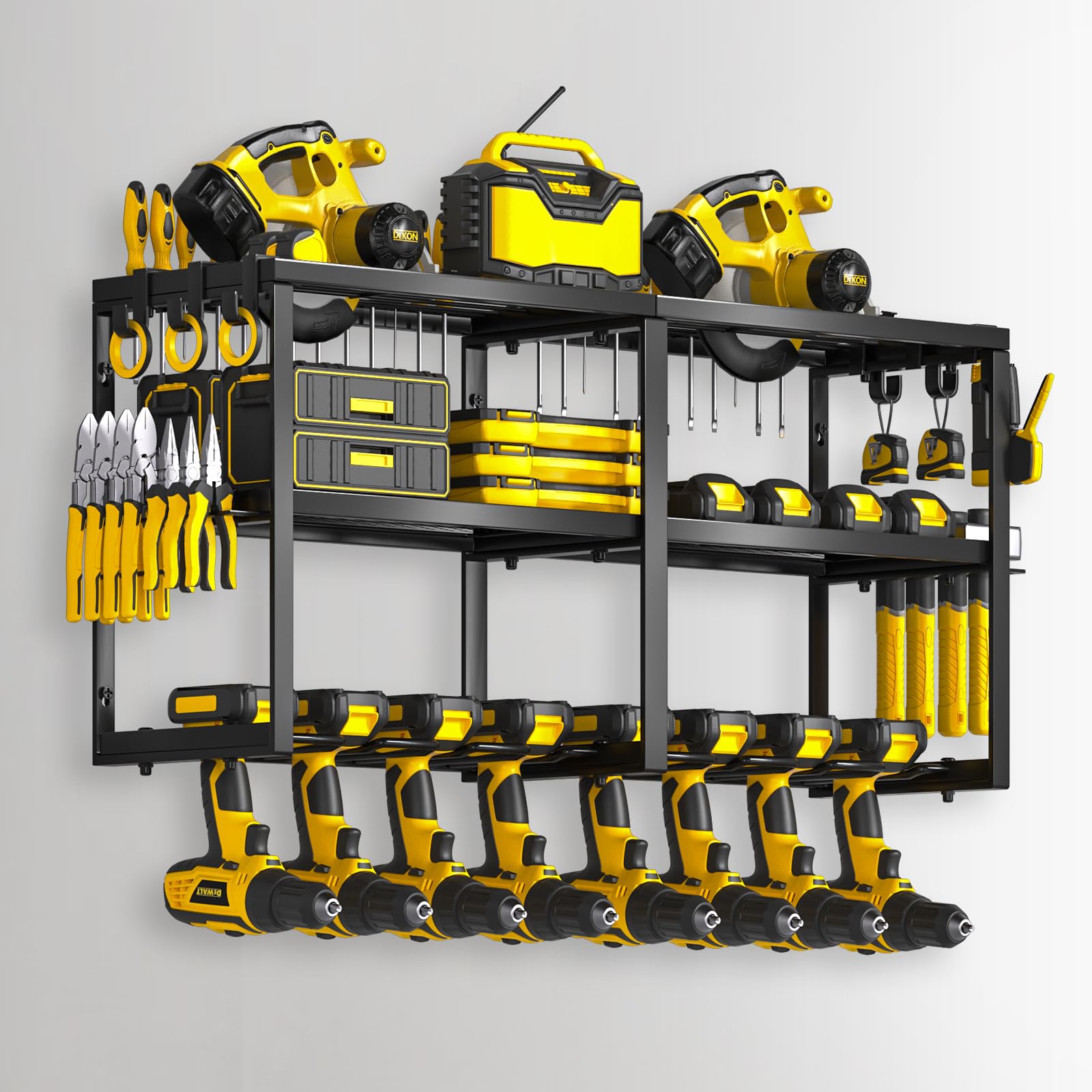 Birodeko Power Tool Organizer Wall Mount, Heavy Duty Utility Tool Rack with 8 Drill Holders and ...