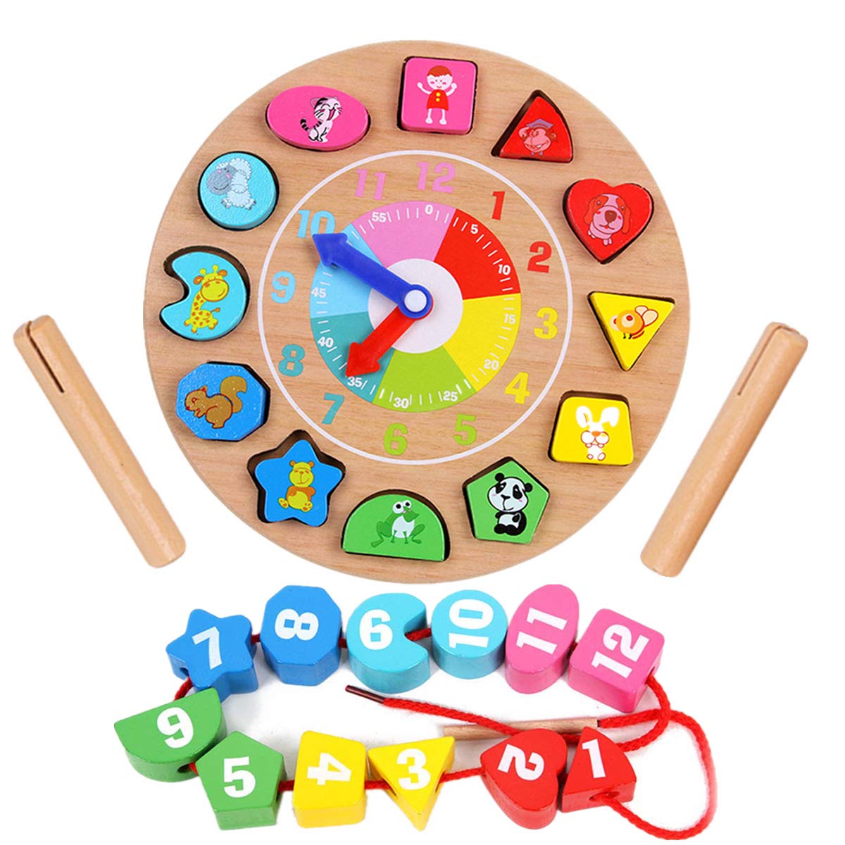 Buy ALANGDUO Wooden Shape Sorting Clock Teaching Time Clock With