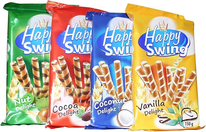 Happy Swing Wafer Rolls.(Pack of 5x150G) Five Different Flavors: Amazon ...