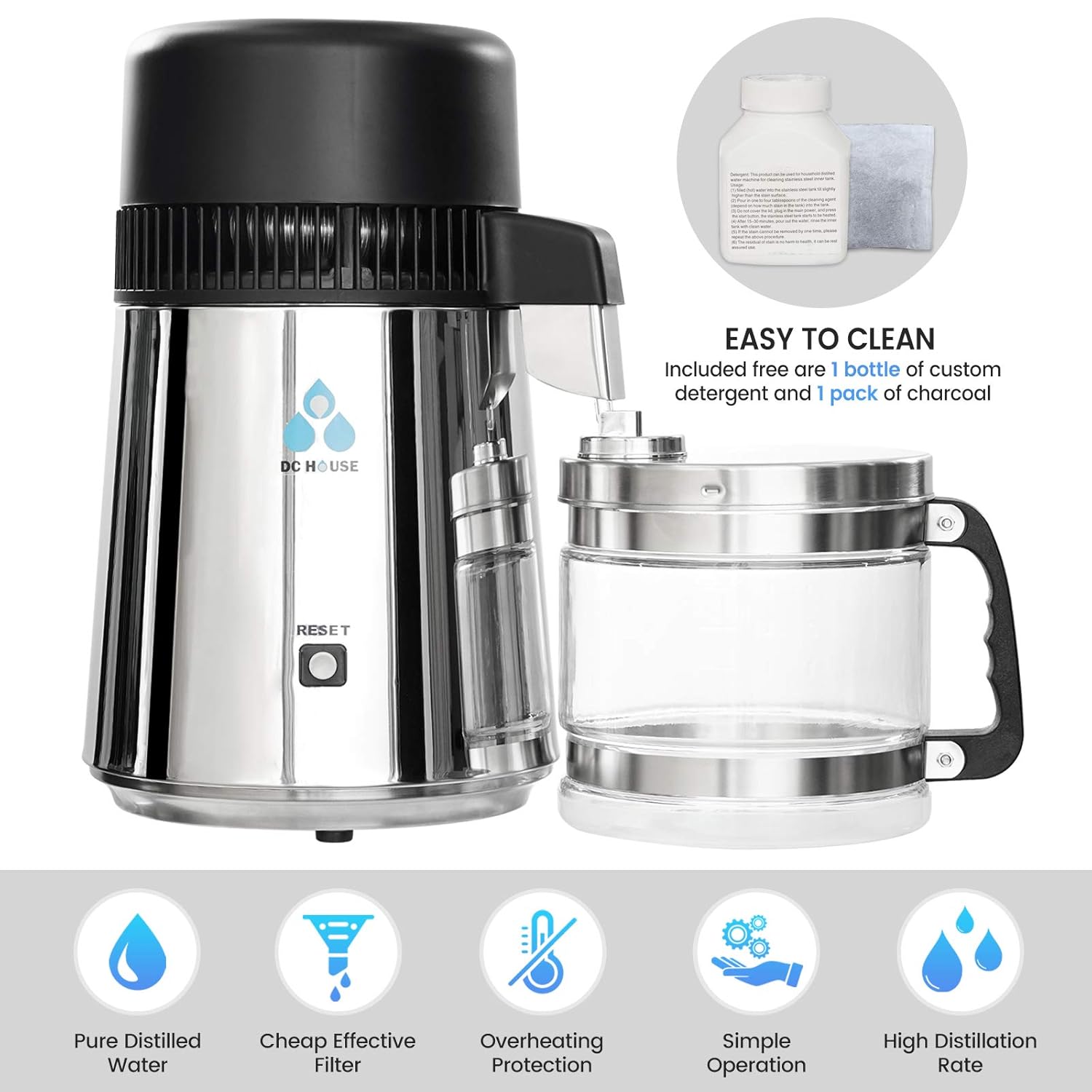 DCHOUSE 4 L Stainless Steel Water Distiller with Glass Nozzle Insert ...