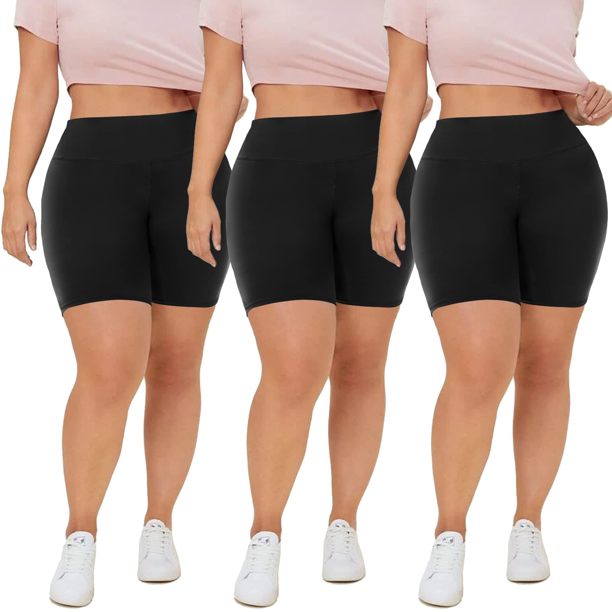 QGGQDD 3 Pack Plus Size Biker Shorts for Women – 8" High Waisted Black ...
