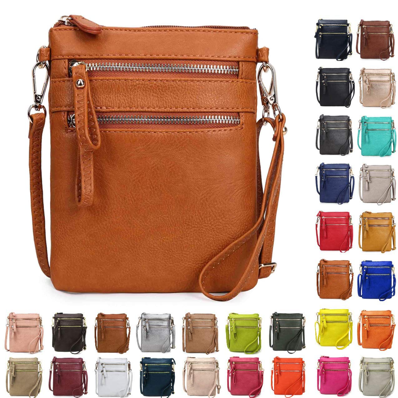Solene Women's Crossbody Bag Multi Zipper Pockets with Detachable ...