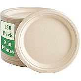 Amazon.com: TEMMAX 100% Compostable Paper Plates 9 Inch 150 Pcs ...