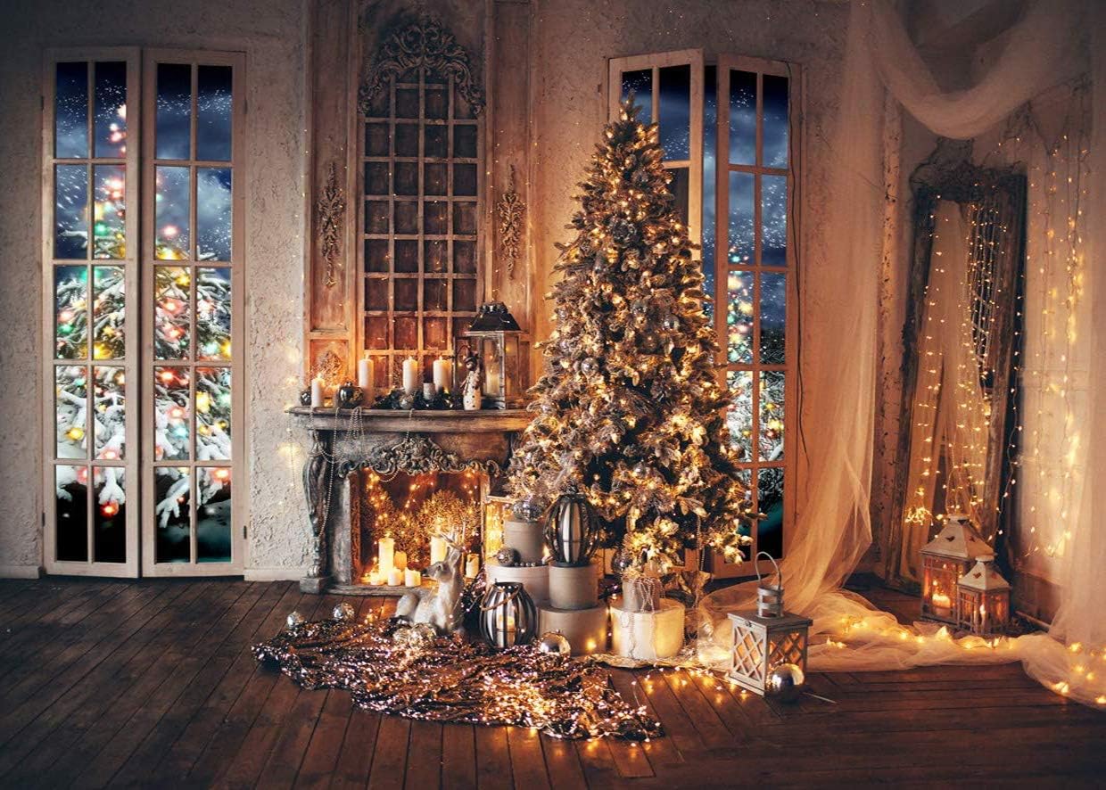 AIIKES 8x6FT Christmas Tree Backdrops Indoor Fireplace Photography ...