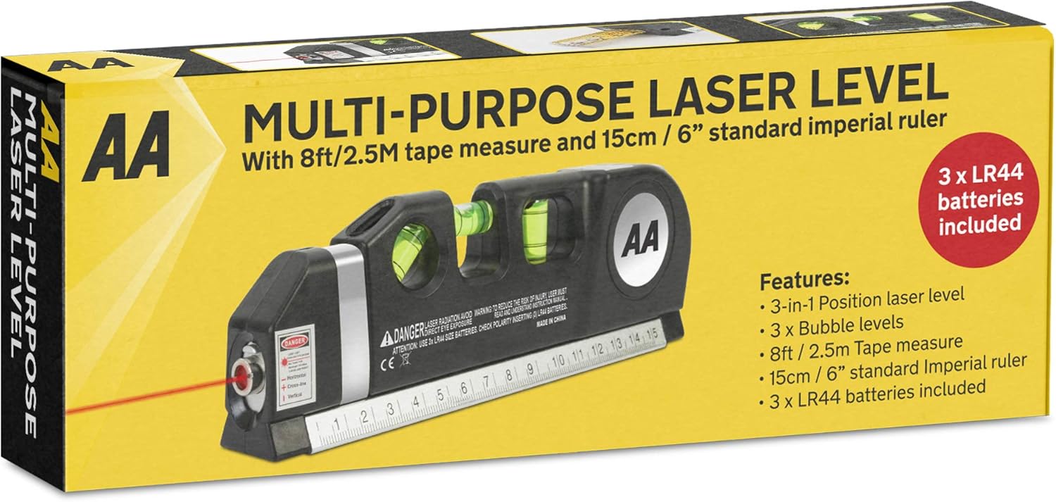 AA Spirit Level, Laser Level with Built-in Tape Measure – 2.5m/8ft ...