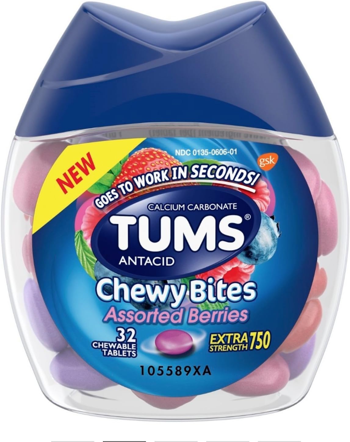 32 Count (1 Package) TUMS Chewy Tablets Assorted Berries, Extra ...