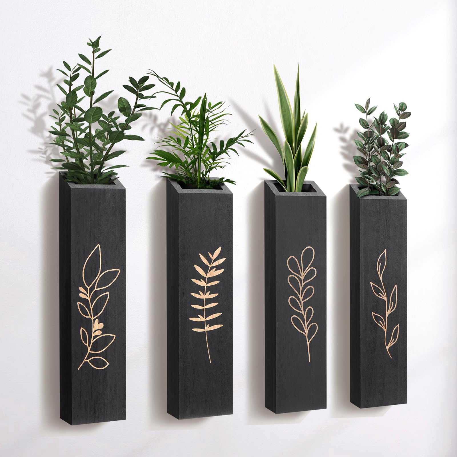 Wood Wall Planter, Farmhouse 4 Pack Indoor Pocket Wall Vases Decor for ...