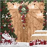 Amazon.com : Funnytree 7x5ft Rustic Christmas Barn Door Backdrop for Photography Merry Xmas Wood ...