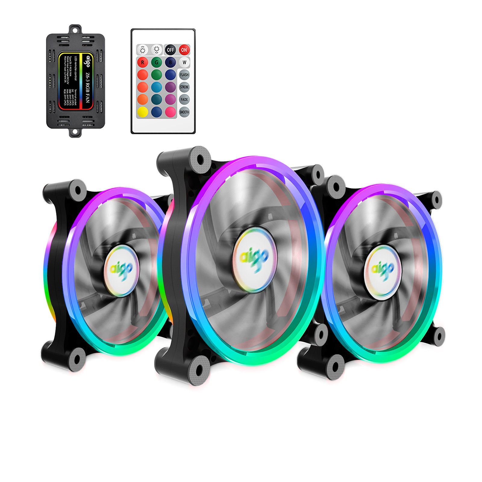 Buy 3 Pack 120mm aigo Z6 RGB LED Adjustable Color Quiet High Airflow ...