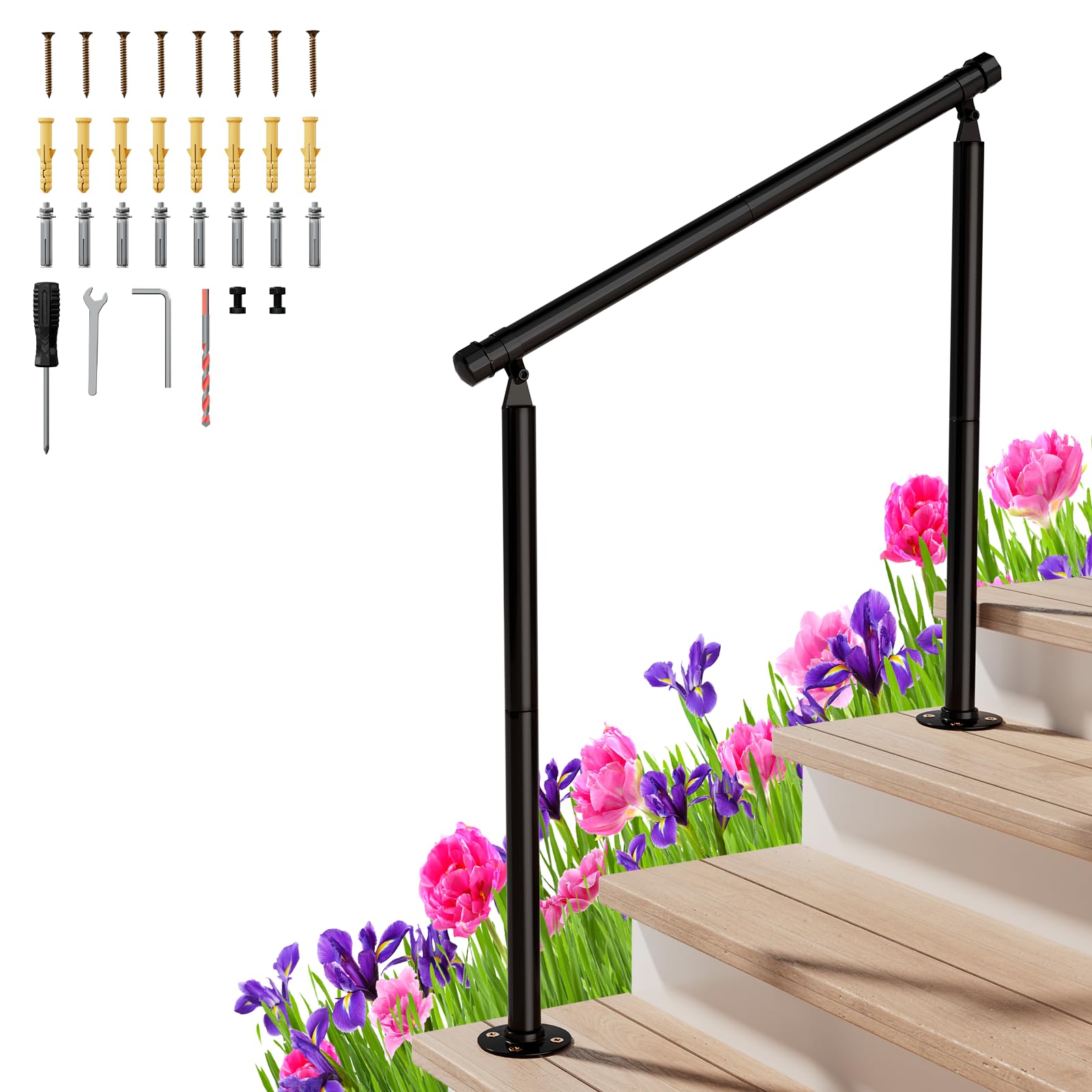 ETELI Hand Rails for Outdoor Steps Fit 2 to 3 Steps Metal Porch Railing ...