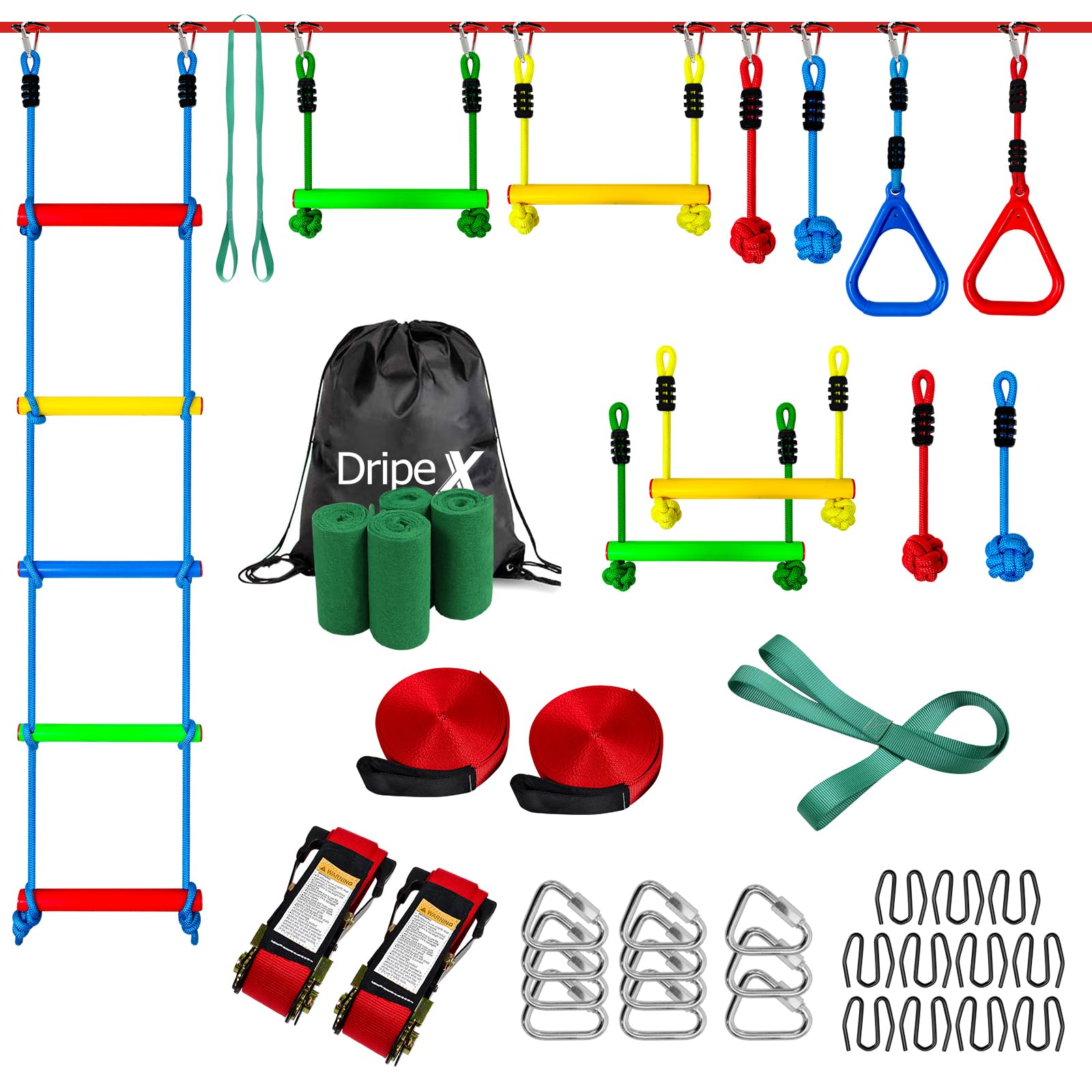 Dripex Ninja Warrior Obstacle Course for Kids -50FT×2 Double Slackline ...