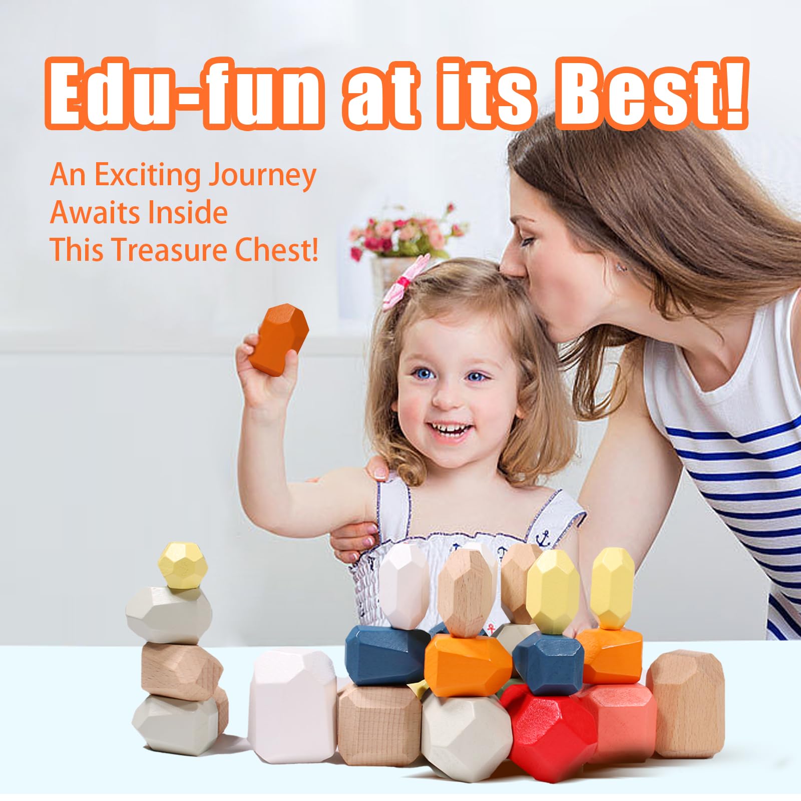 Mua 36 PCS Wooden Building Blocks Sorting Stacking Rocks Montessori ...