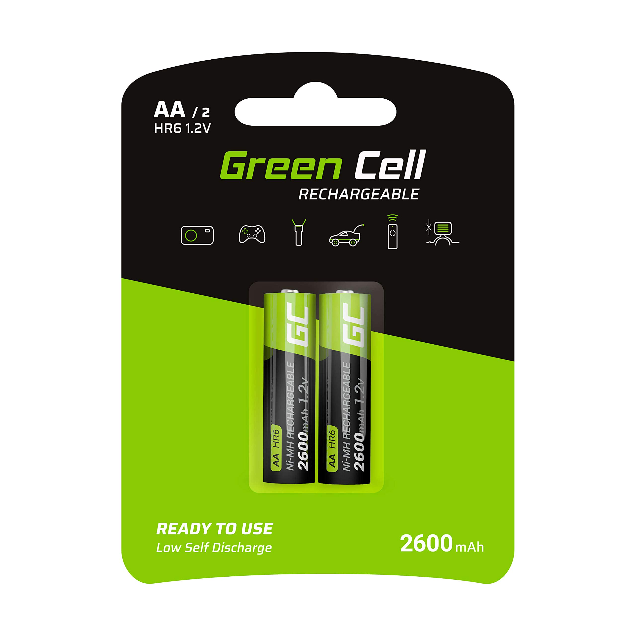 Buy Green Cell 2600mAh 1.2V Type AA Pre-Charged Rechargeable Batteries ...
