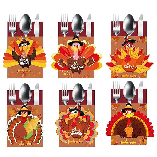 24PCS Thanksgiving Cutlery Holder Set - Turkey Utensil Decor for Autumn ...