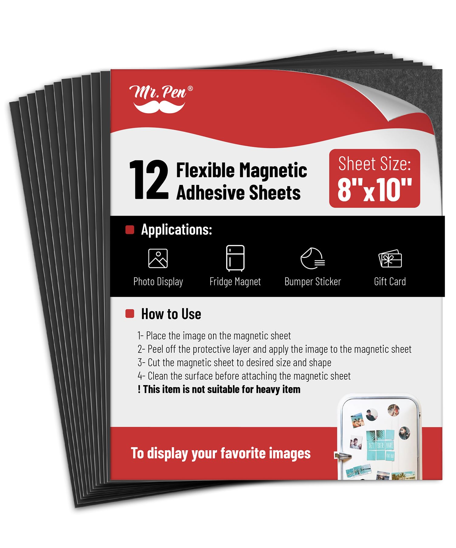 Mr. Pen- Adhesive Magnetic Sheets, 12 Pack, 8" x 10", Flexible Magnetic ...
