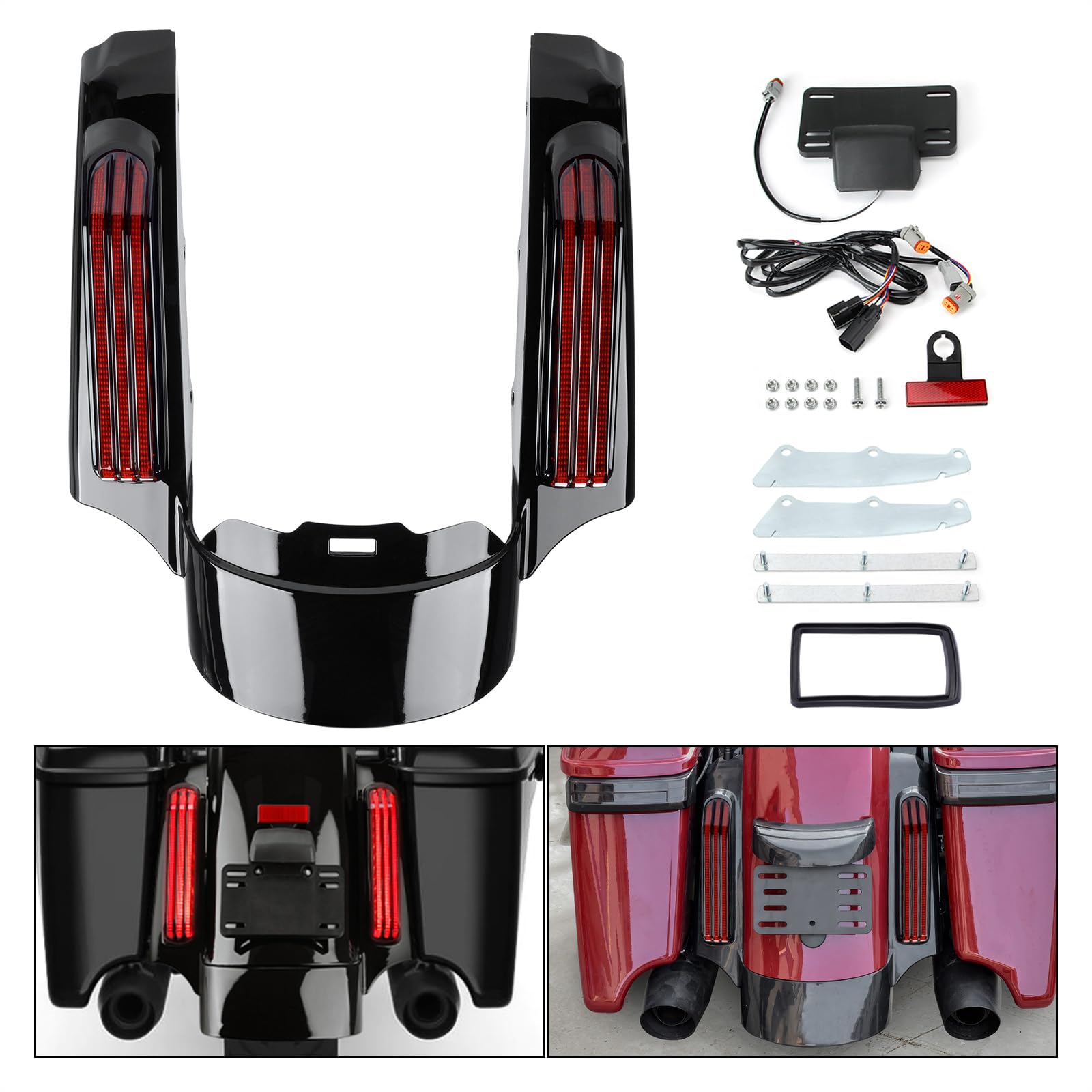 Bravema Rear Fender Extension Fascia LED Light Rear Mudguard Kit with Brake/Running/Turn Signals ...