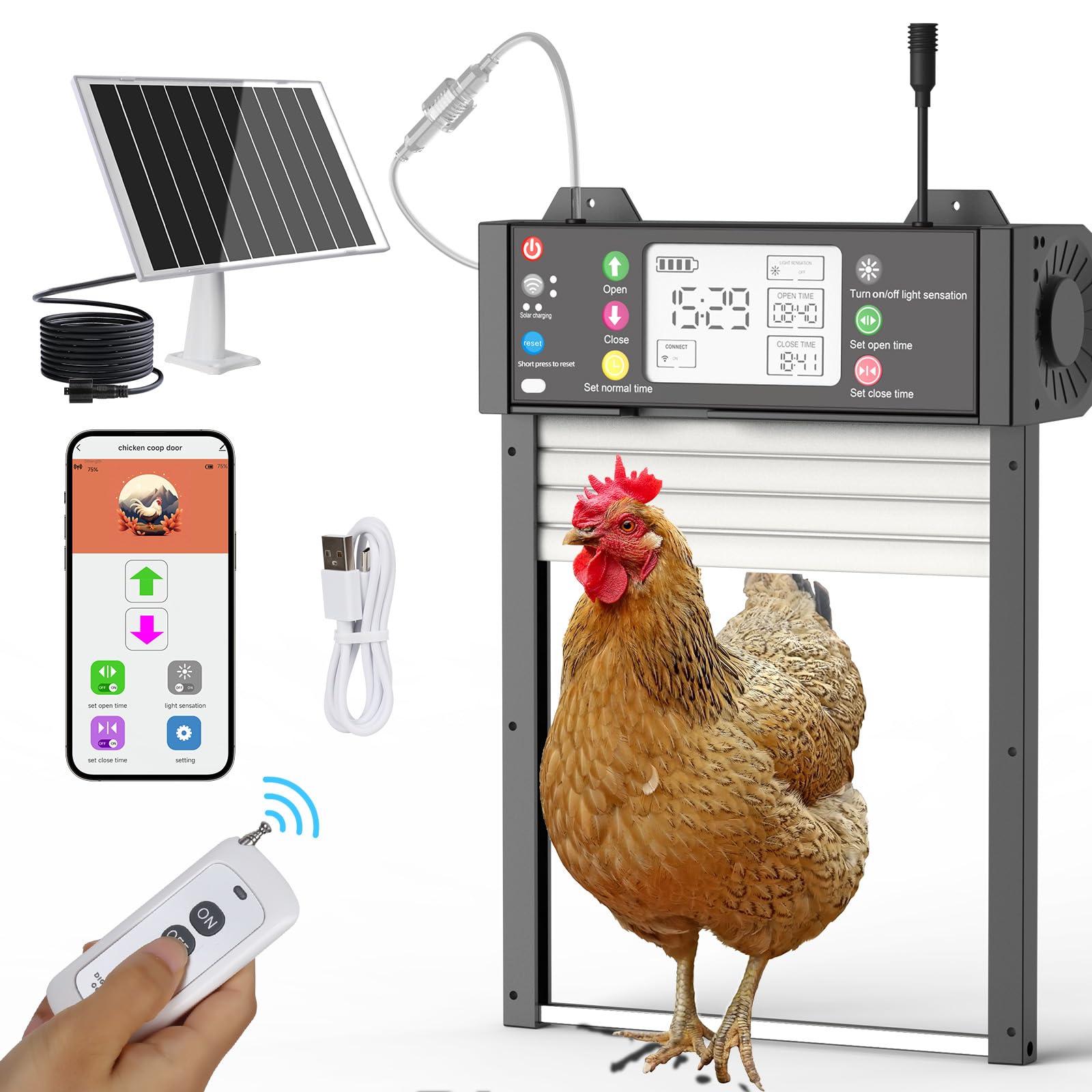 Automatic Chicken Coop Door Solar Powered 5 Modes Chicken Door with ...
