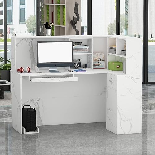 AGOTENI Reception Desk Reception Stations with Open Shelf & Drawers, L ...