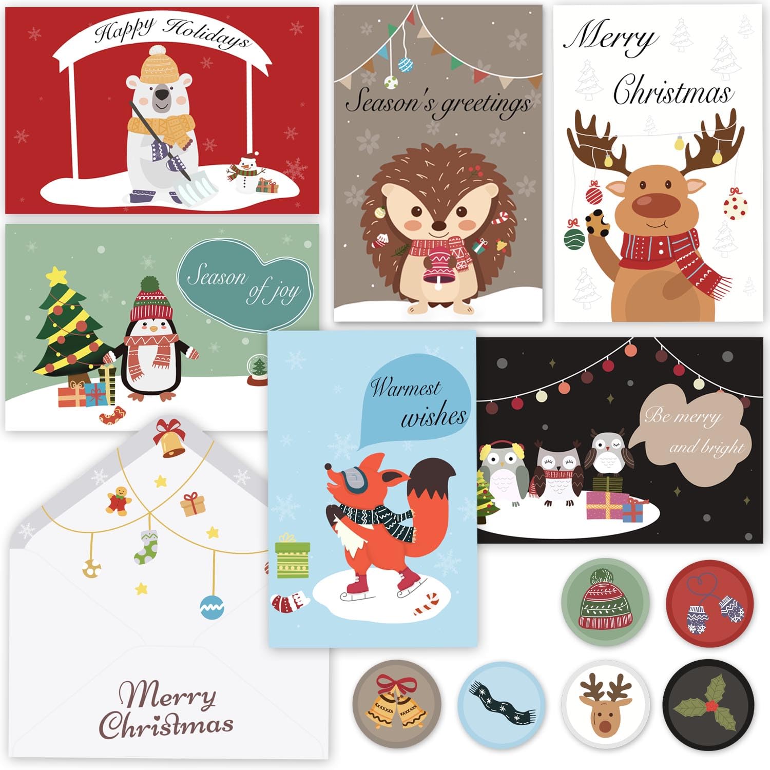 UPLAVIE Christmas Cards, 36pcs Merry Christmas Greeting Cards with Envelopes and Stickers, 6 ...
