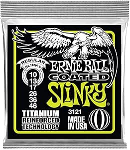 Amazon.com: Ernie Ball Regular Slinky Coated Titanium Electric Guitar Strings, 10-46 Gauge ...