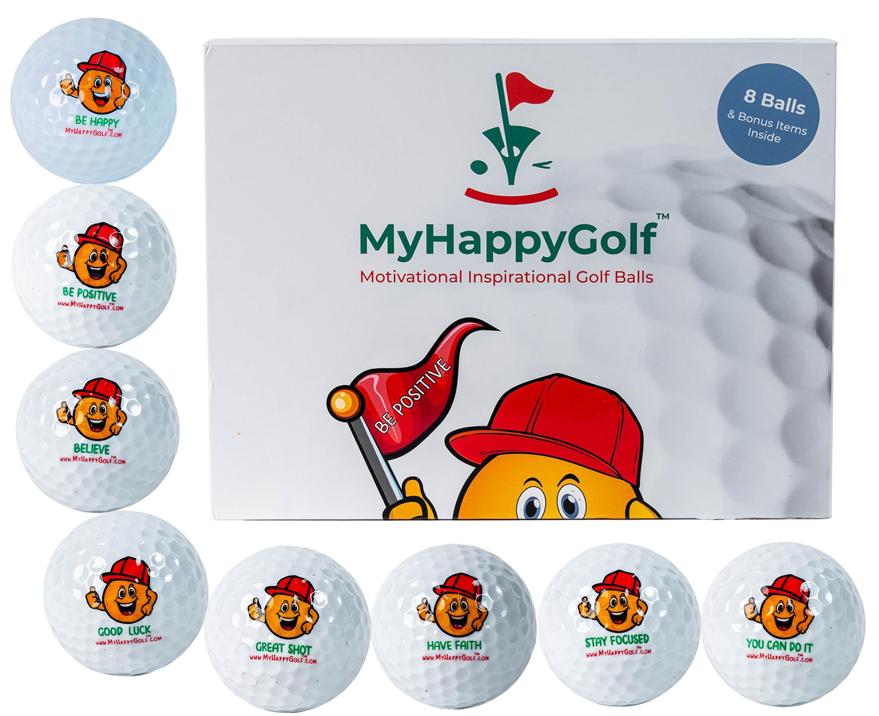 My Happy Golf Golf Set - 8 Balls, Accessories | Motivational Verbs on Balls | Great Gift for ...