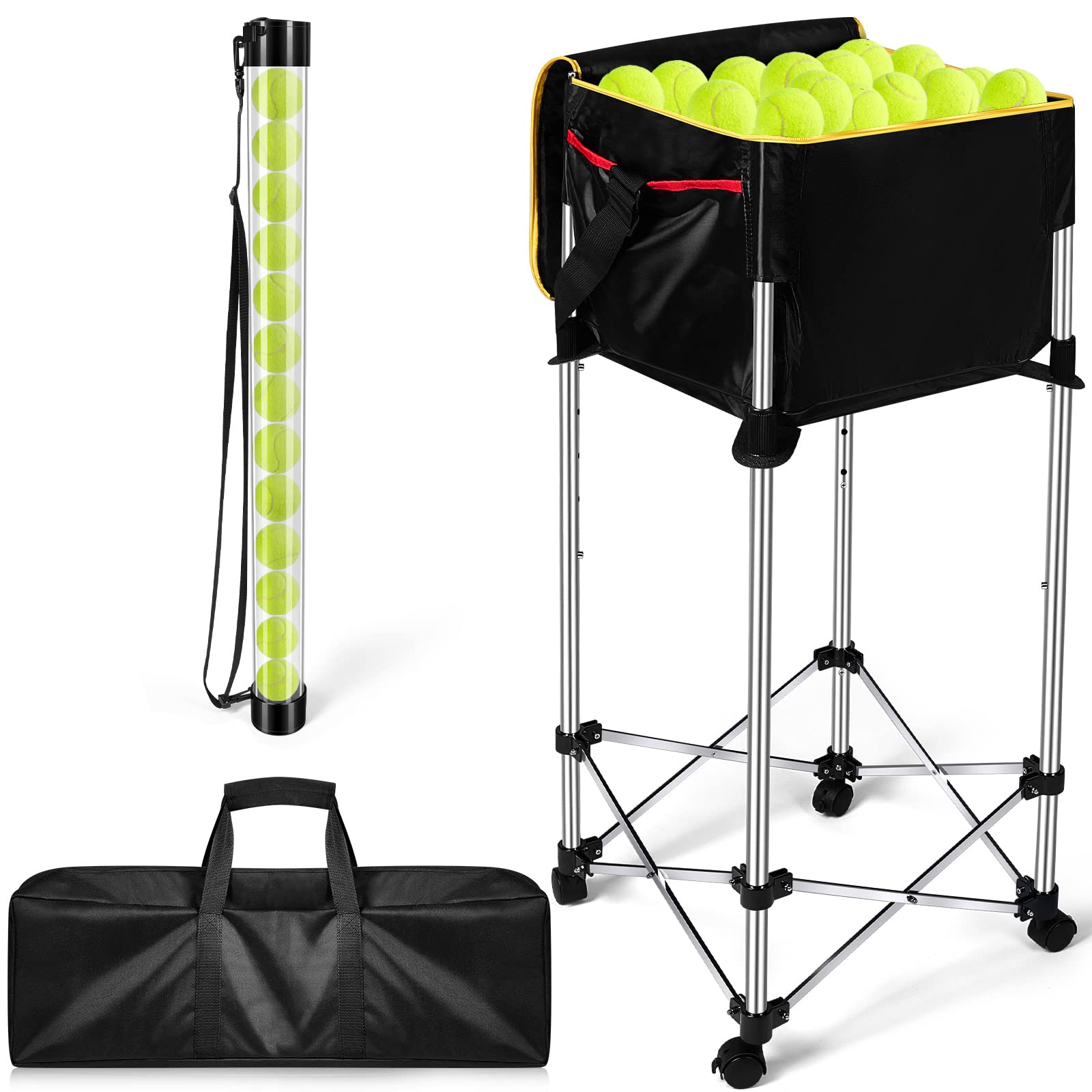 Deekin 2 Pcs Portable Ball Cart and Tennis Ball Pickup Collector Tennis ...