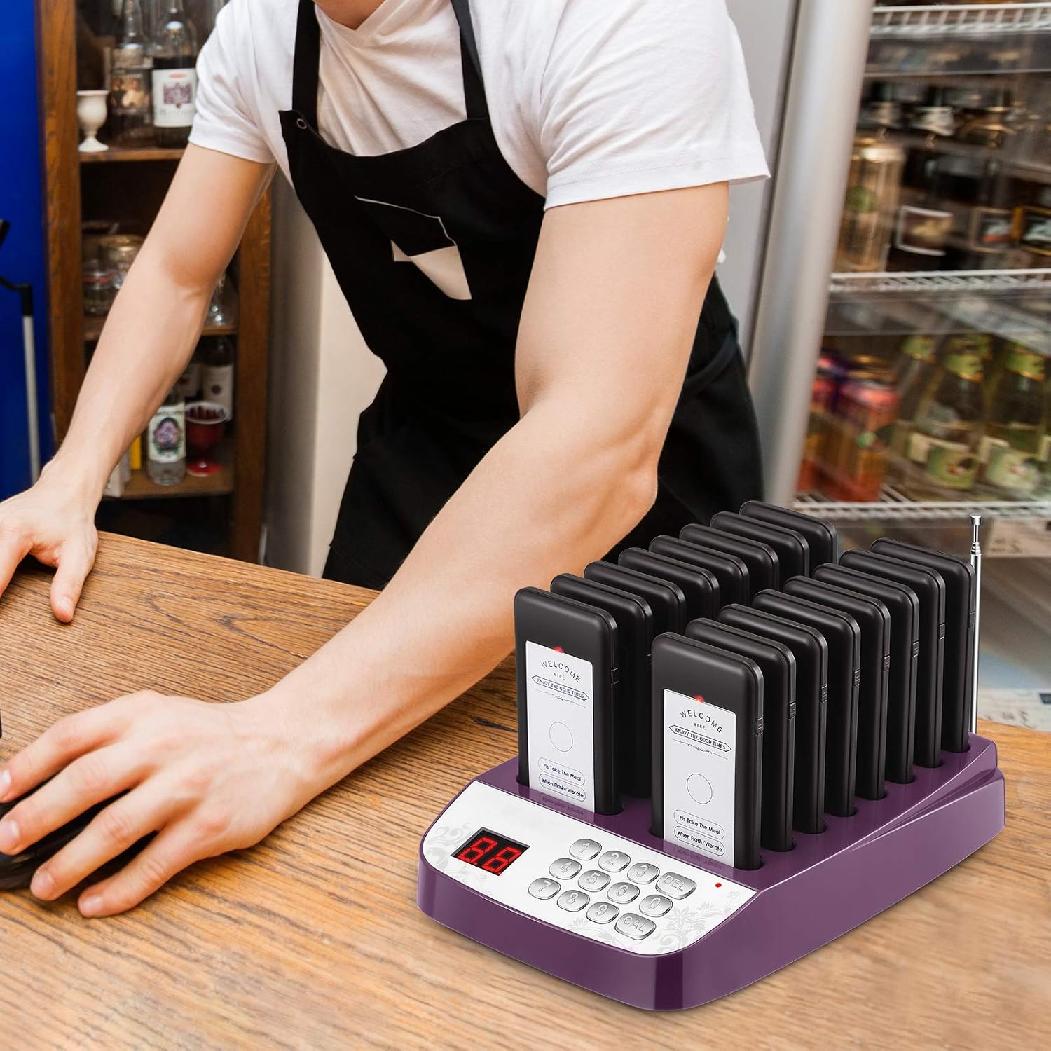 Kacsoo Wireless Calling Paging System,16 Coaster Pagers with 1 Keypad ...